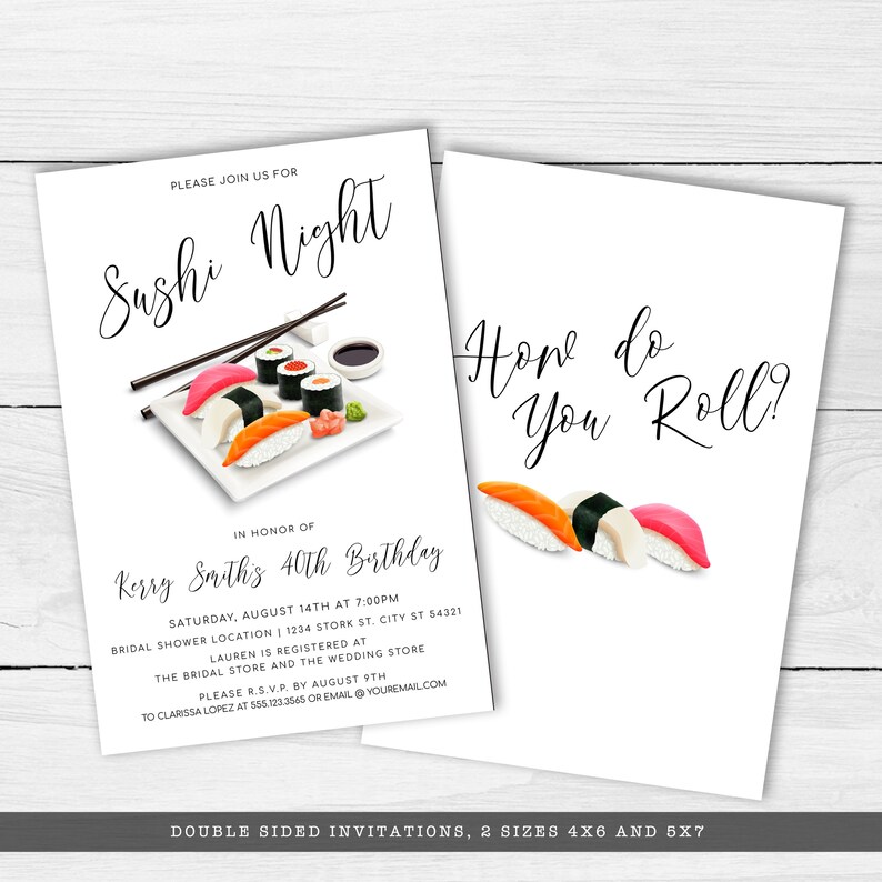 Minimalist Sushi Night Invitation, Japanese Party Invite (corjl ...