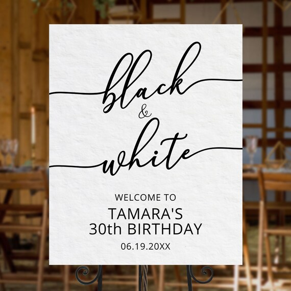 White and Black Welcome Signs, Printable Party Sign, Instant Download ...