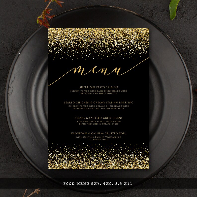Gold Glitter Themed Food Menu Elegant Dinner Menu Food Menu - Etsy