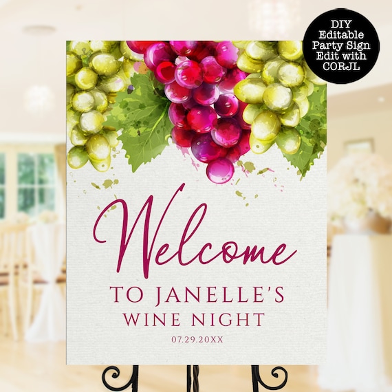 Wine Welcome Sign, Wine Tasting Signs, Wine Night Sign, Editable Menu ...