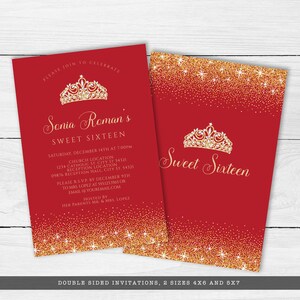 Red and Gold Sweet Sixteen Invitation, Sweet 16 Invitations, Glitter ...