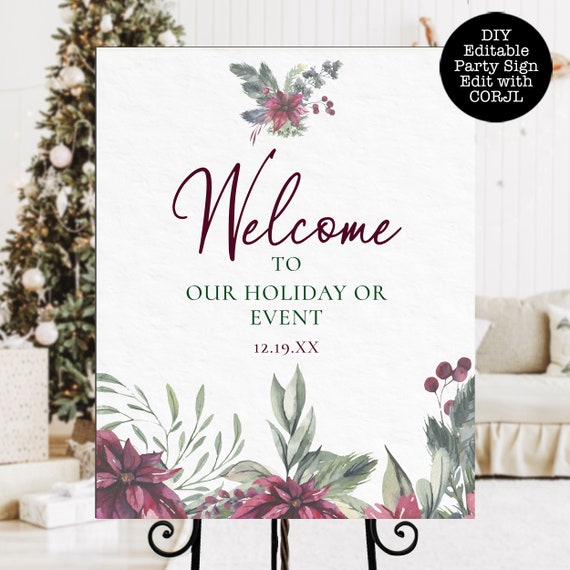 Elegant Christmas Welcome Signs, Printable Welcome Sign, Corjl Template ...