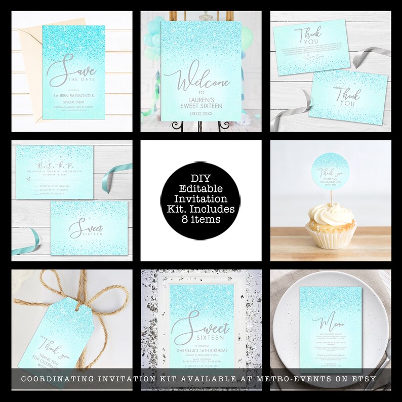 Aqua and Silver Glitter Favor Tags Aqua Glitter Tags Aqua - Etsy