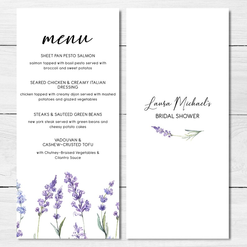 Lavender Floral Food Menu Purple Floral Menu Custom Dinner - Etsy