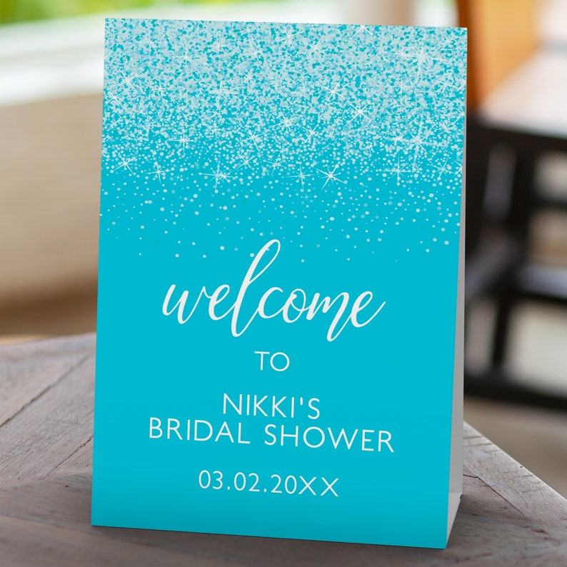 Aqua Welcome Signs Glitter Bridal Shower Printable Party - Etsy