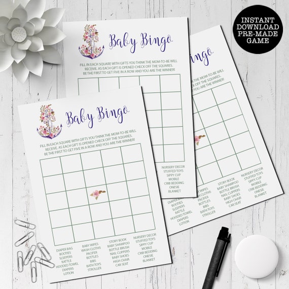 Baby Shower Bingo Game, Boy Baby Shower, Blue Shower Games, Instant ...