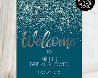 Gem Welcome Sign Printable Blue Gemstone & Jewel Birthday Party Decor ...