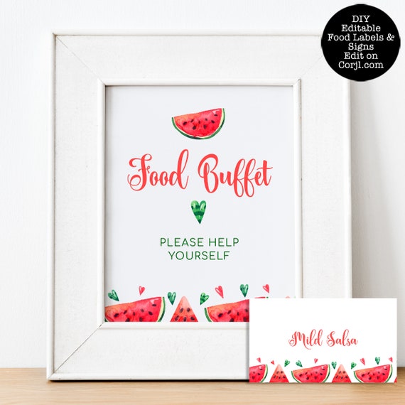 Editable Food Signs and Labels Watermelon Themed Food Signs, Food Table ...