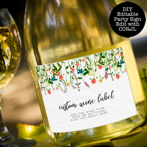 Boho Wildflower Wine Labels, Printable Wine Labels, Custom Wine Labels ...