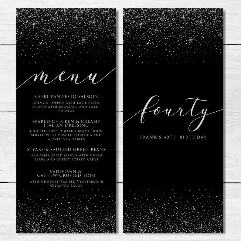 Silver Glitter Themed Food Menu Glitter Dinner Menu Food - Etsy