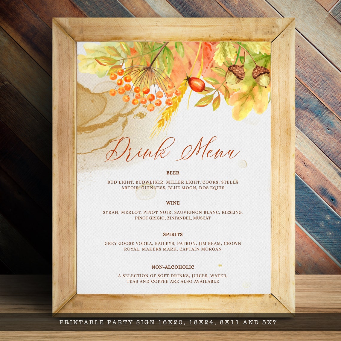 Autumn Leaves Drink Menu Signs Friendsgiving Signs Drink | Etsy