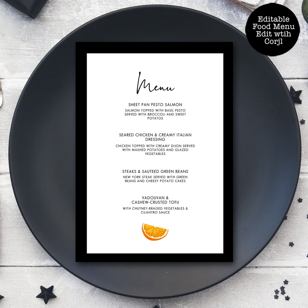 Minimalist Food Menu Customizable Dinner Menu Food Menu - Etsy