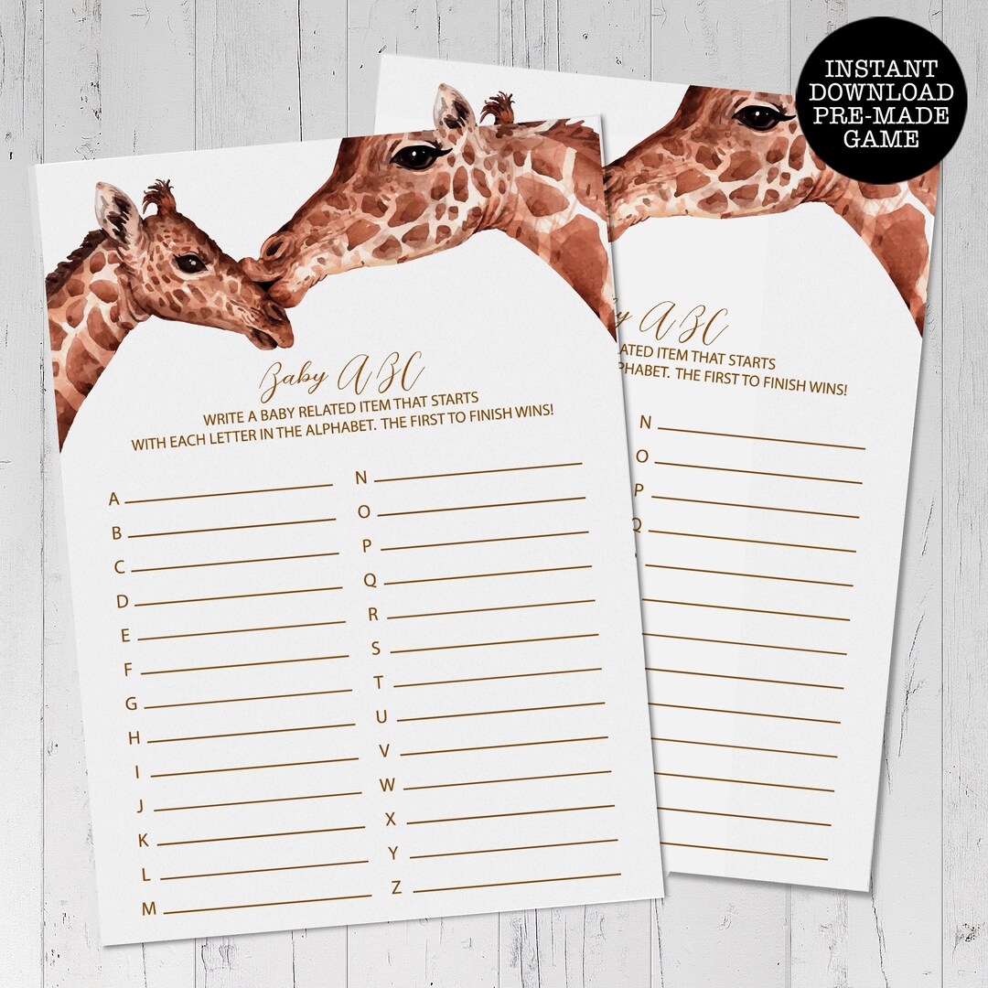 Giraffe Baby Shower Game ABC Baby Shower Game Instant - Etsy
