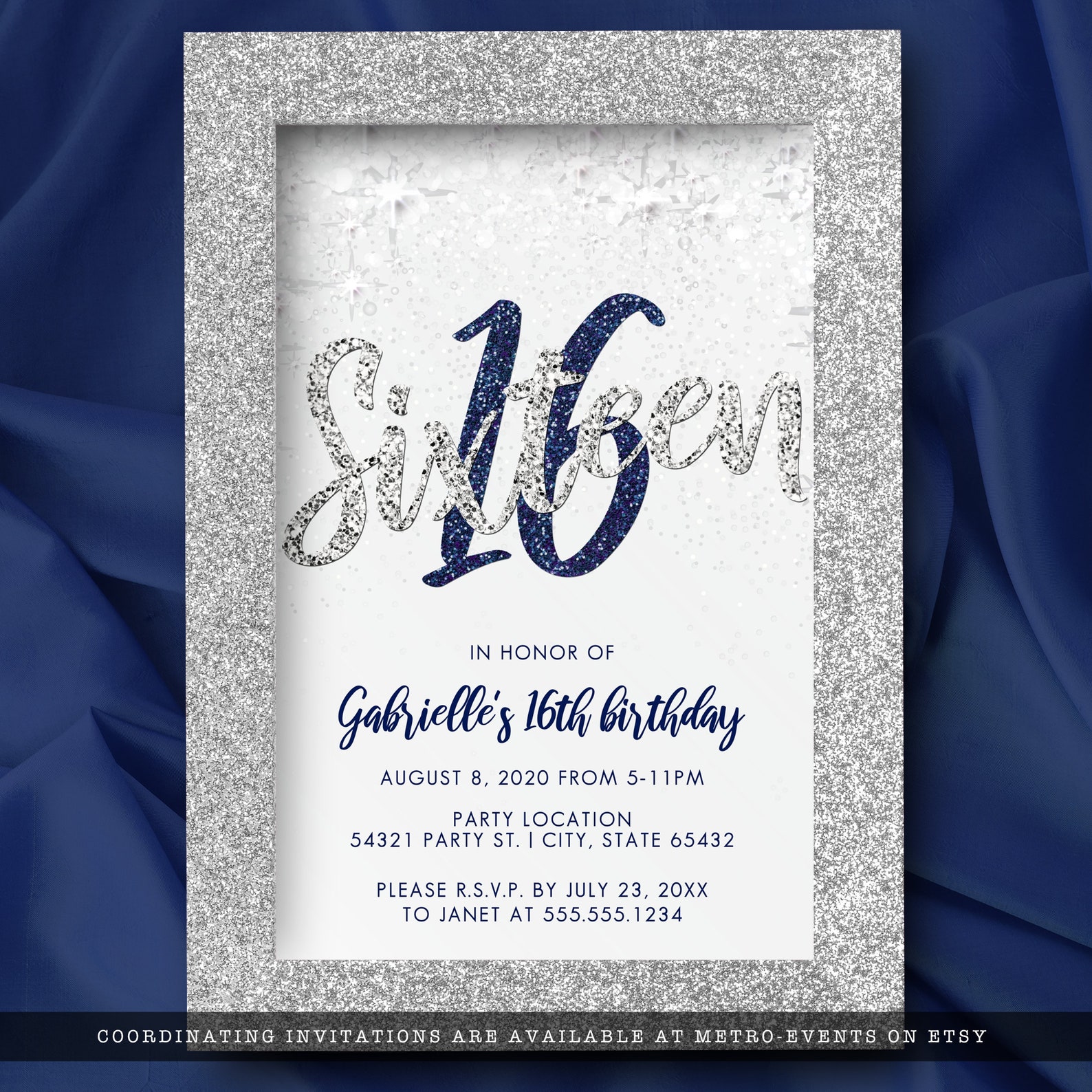 Silver and Blue Glitter Food Menu, Custom Menu, Silver Menu, Dinner ...