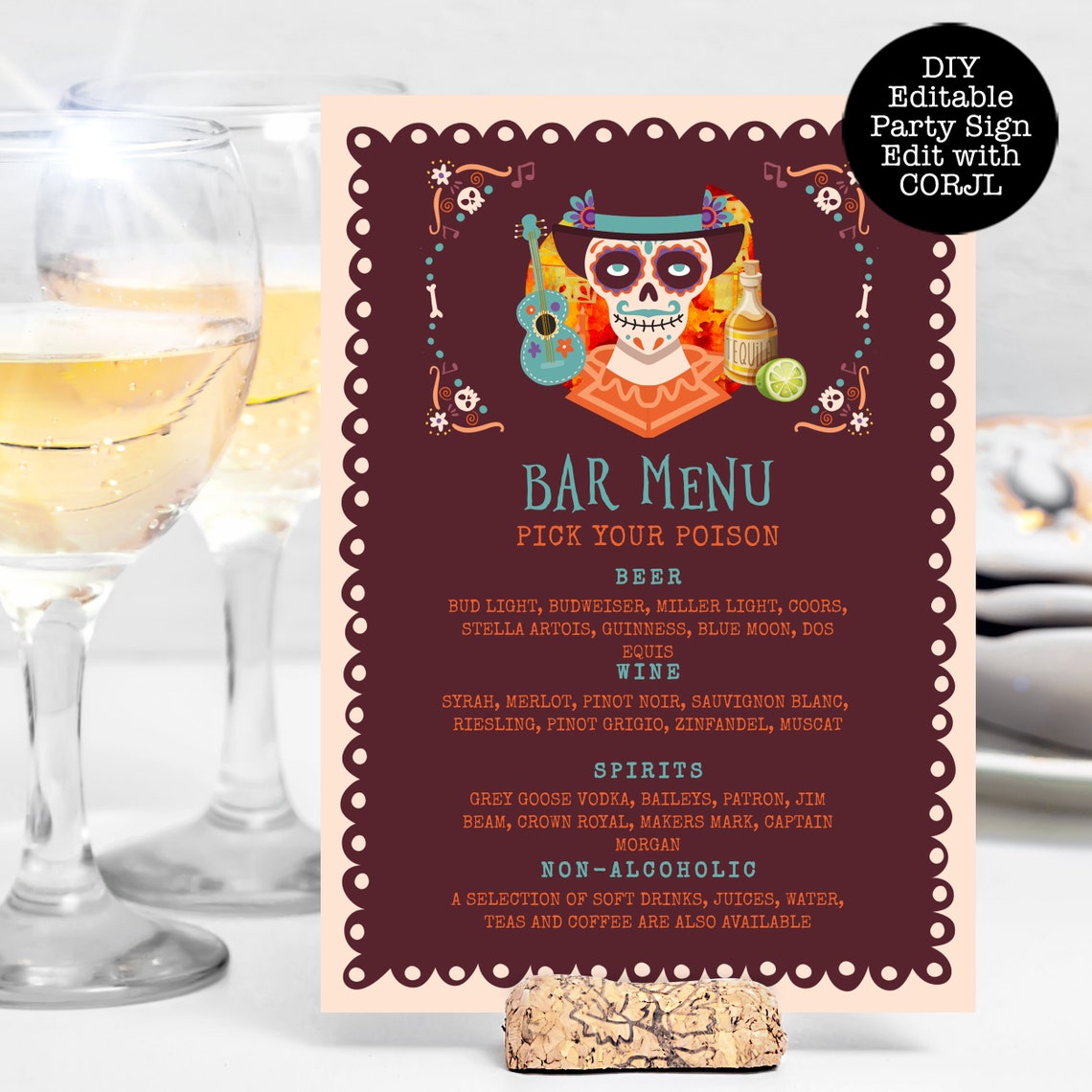 Editable Halloween Bar Menu Day of the Dead Party Signs - Etsy