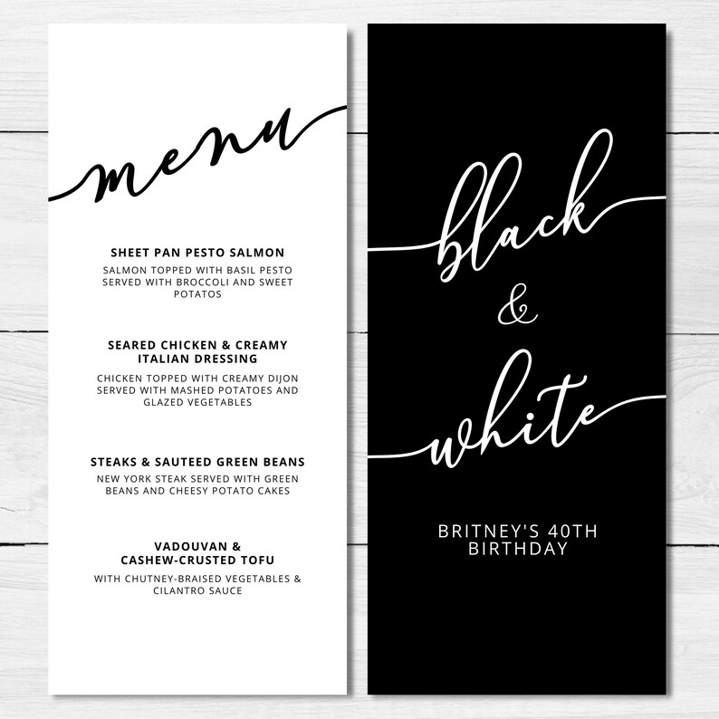 Black and White Menu Classy Dinner Menu Food Menu Dinner | Etsy