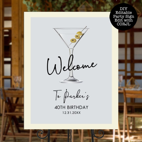 Retro Cocktail Welcome Signs Grey and White Sign Printable - Etsy
