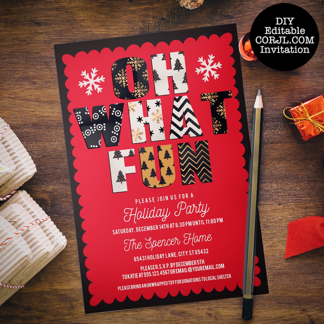 Oh What Fun Holiday Party Invitations Printable Invitations - Etsy