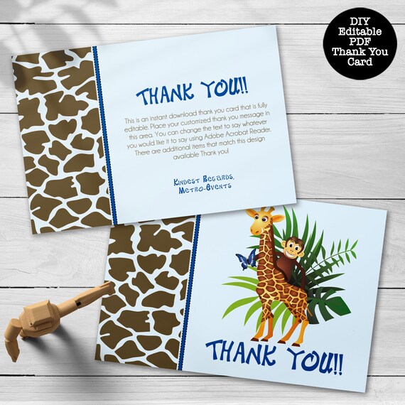 Safari Animals Thank You Cards, Safari Thank You Notes, Animal Thank ...