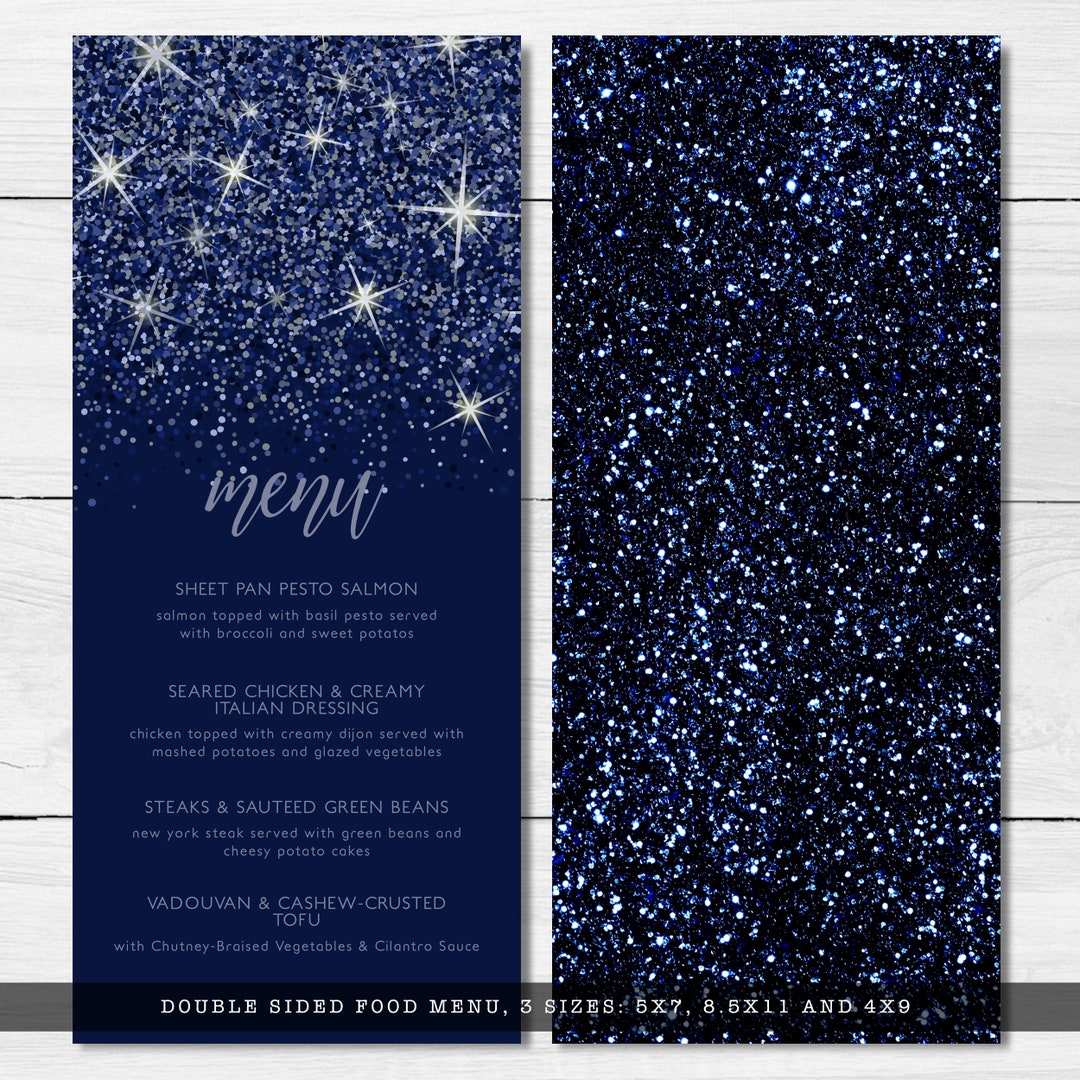 Navy Glitter Food Menu, Navy Menu, Food Menu, Dinner Menu, Editable ...
