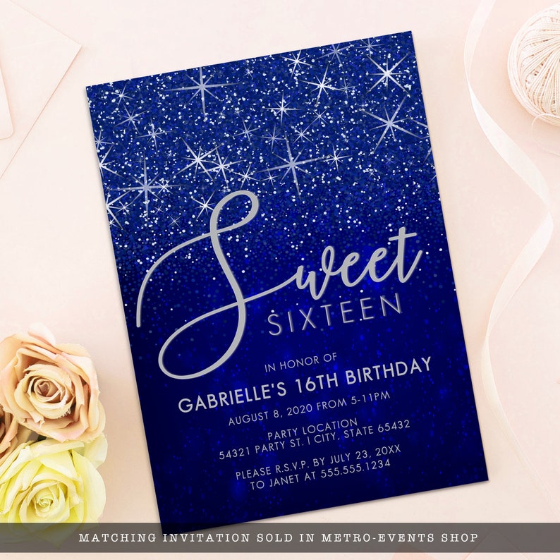 Royal Blue RSVP Card Glitter Rsvp Card Rsvp Card Template | Etsy
