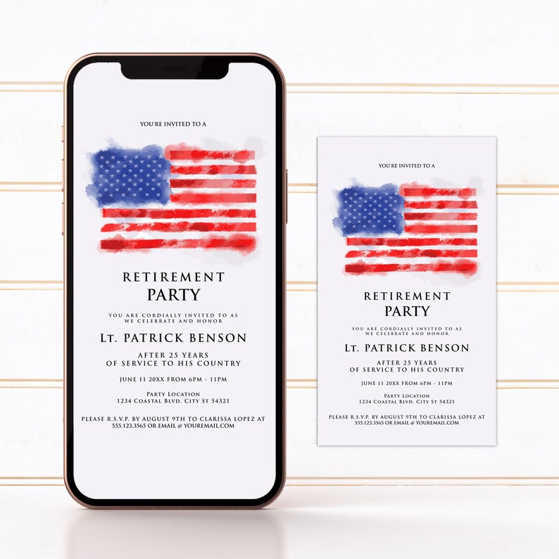 Editable American Flag Retirement Party Patriotic Evite Text - Etsy
