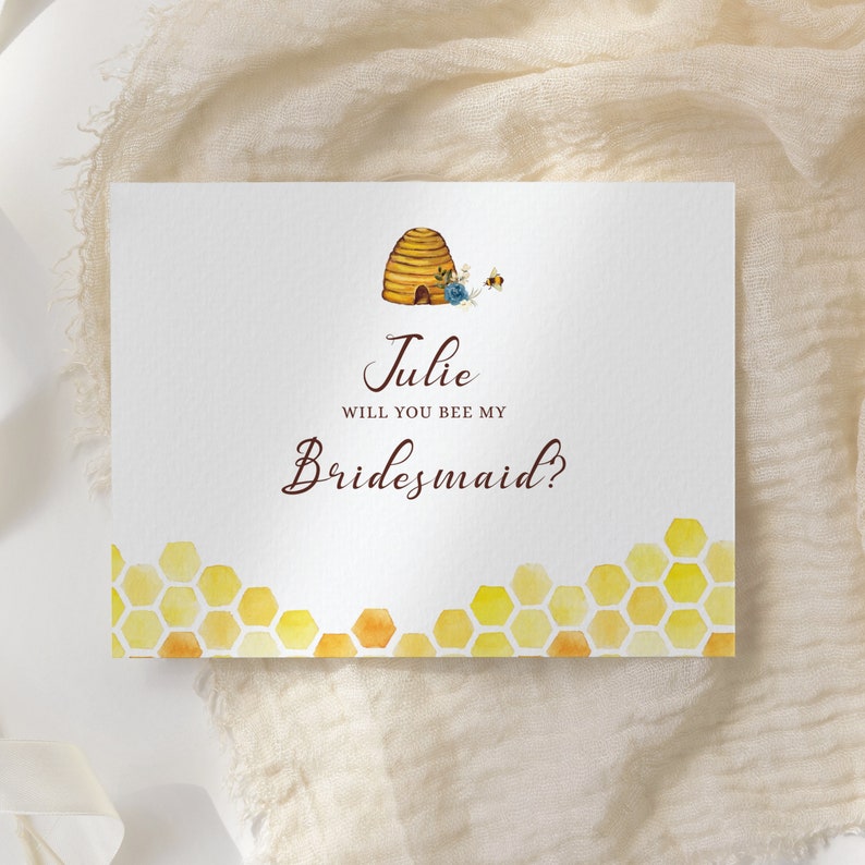 Printable Bee Bridesmaid Card With Dusty Blue Floral and White - Etsy