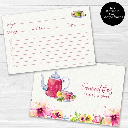 Tea Party Recipe Card Printable Printable Bridal Shower - Etsy