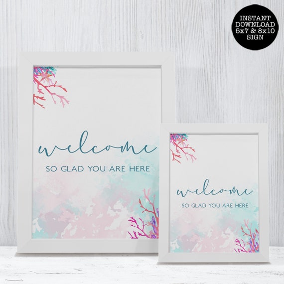 Coral Reef Welcome Sign, Bridal Shower Sign, Printable Sign, Instant ...