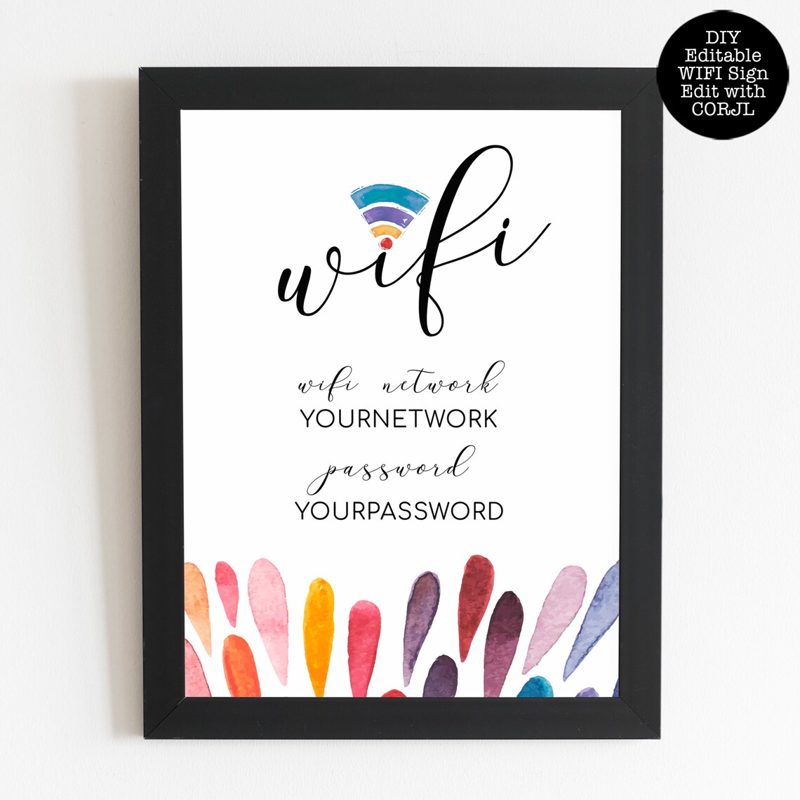Rainbow Watercolor Wifi Password Sign: Editable Guest Room Decor ...