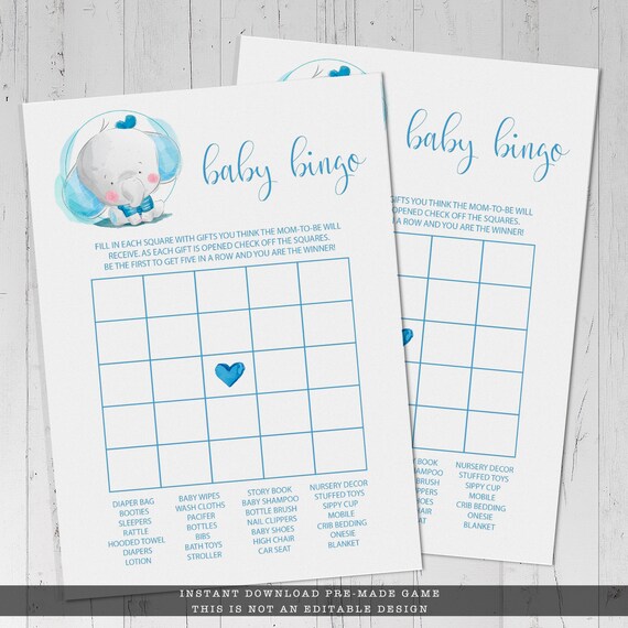 Baby Shower Bingo Game, Boy Baby Shower, Blue Baby Shower Games ...
