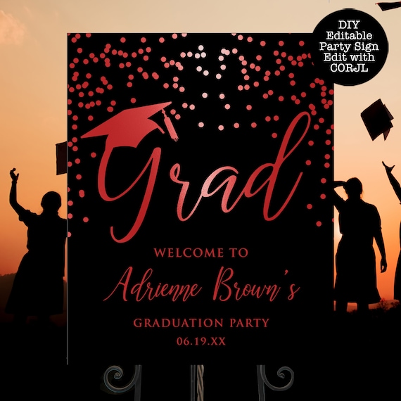 Red Graduation Welcome Sign Graduation Party Sign Graduate - Etsy