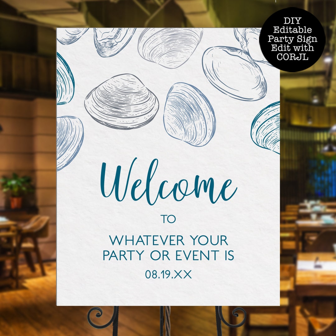Clambake Welcome Sign, Clambake Signs, Ocean Welcome Template, Editable ...