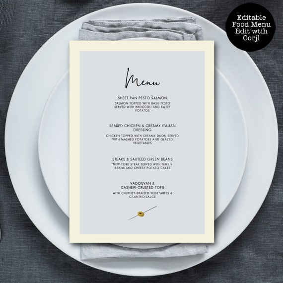 Retro Food Menu, Grey and White Dinner Menu, Food Menu, Dinner Menu ...