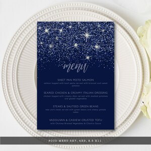 Navy Glitter Food Menu, Navy Menu, Food Menu, Dinner Menu, Editable ...