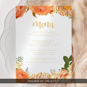 Printable Food Menu, Orange and White Floral Dinner Menu, Food Menu ...