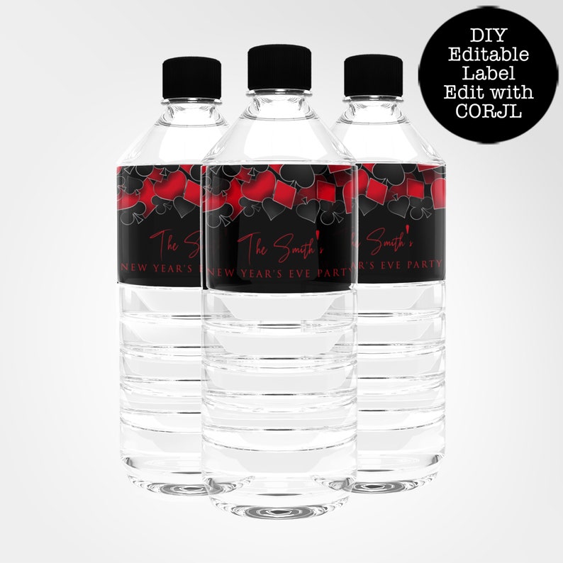 Casino Night Water Bottle Labels, Las Vegas Theme (editable Corjl ...