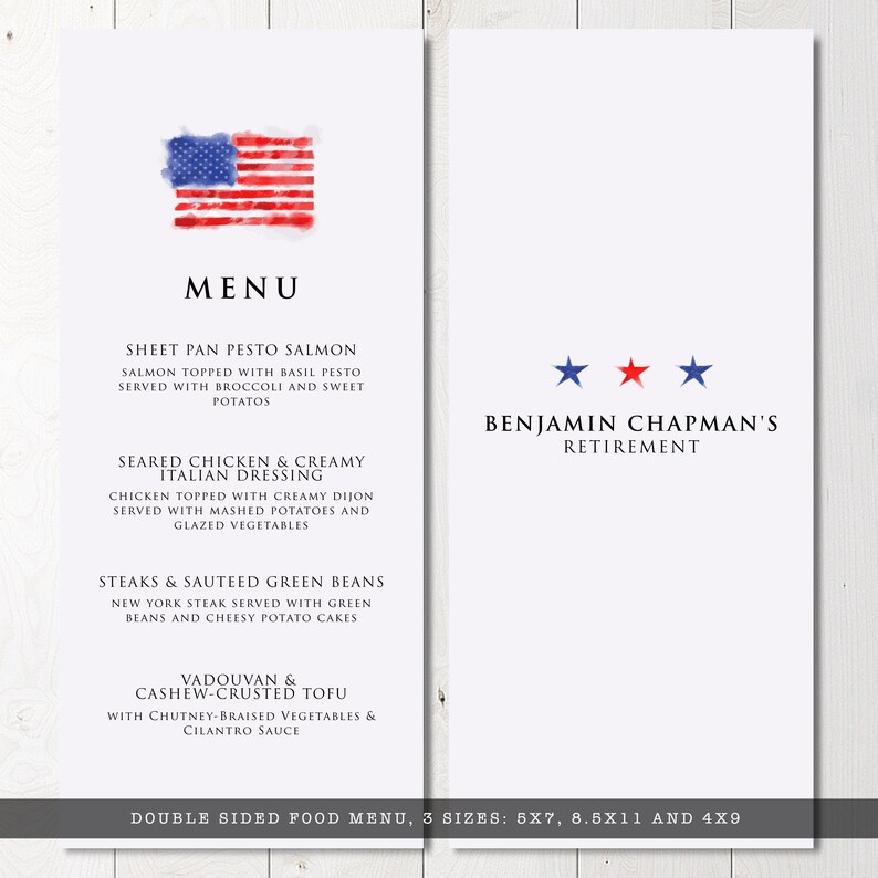 American Flag Food Menu Red and Blue Dinner Menu Food Menu - Etsy