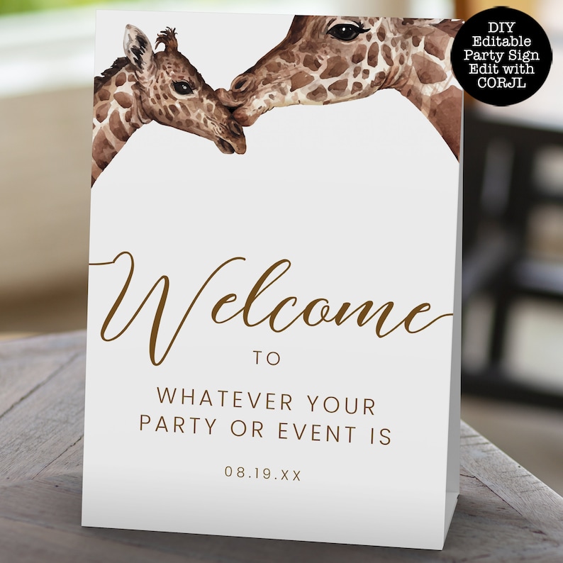 Giraffe Welcome Sign Safari Baby Shower Sign Animal Welcome - Etsy
