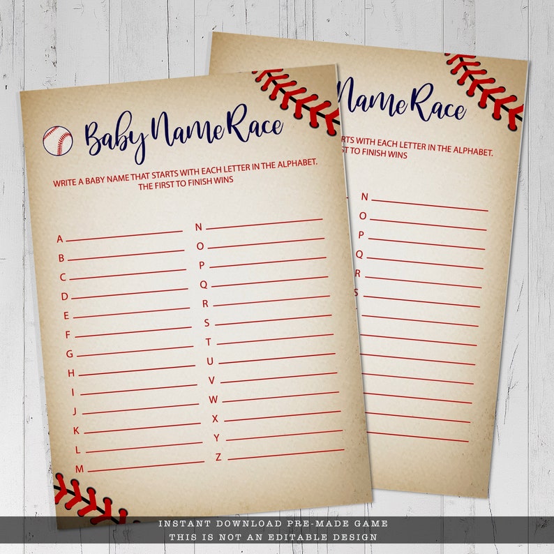 Baseball Baby Shower Game Sports Themed Baby Name Race | Etsy
