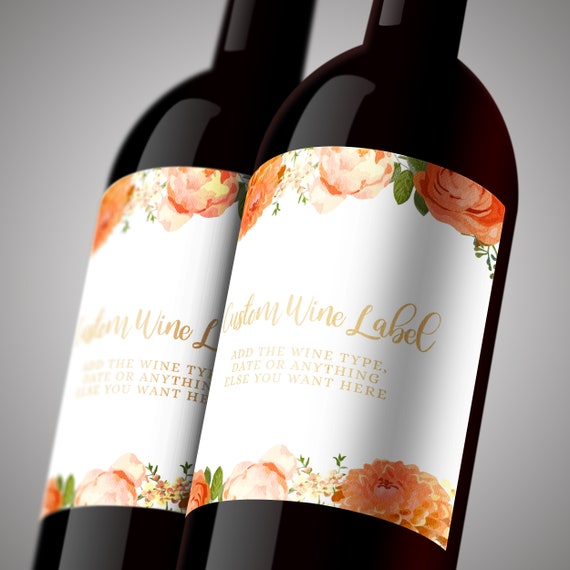 Editable Orange Floral Wine Labels, Printable Wine Label, Custom Wine ...