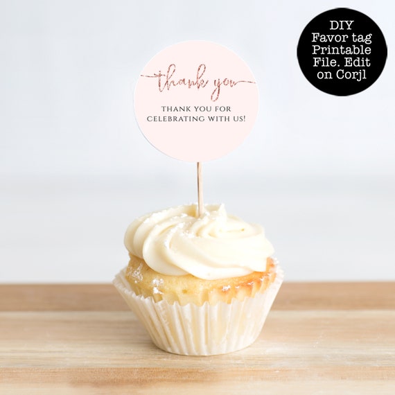 Blush Pink Glitter Round Favor Tags, Cupcake Toppers, Blush Glitter ...