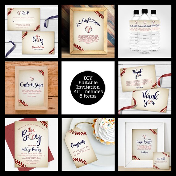 Editable Baseball Baby Shower Invitation Bundle, Printable Boy Baby ...