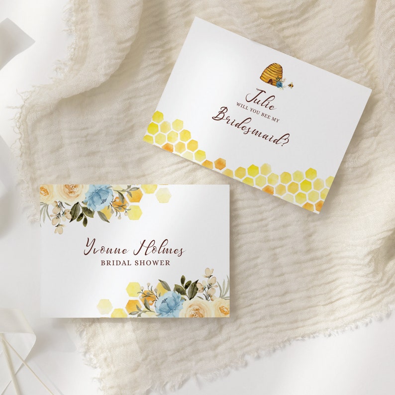 Printable Bee Bridesmaid Card With Dusty Blue Floral and White - Etsy