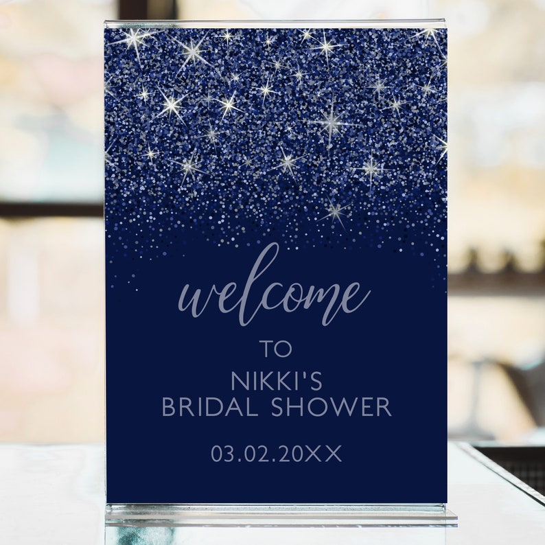 Glamorous Glitter Welcome Sign Printable Sign Navy Party | Etsy