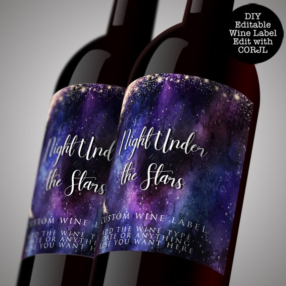 Night Under the Stars Wine Labels, Printable Wine Label, Custom Wine ...