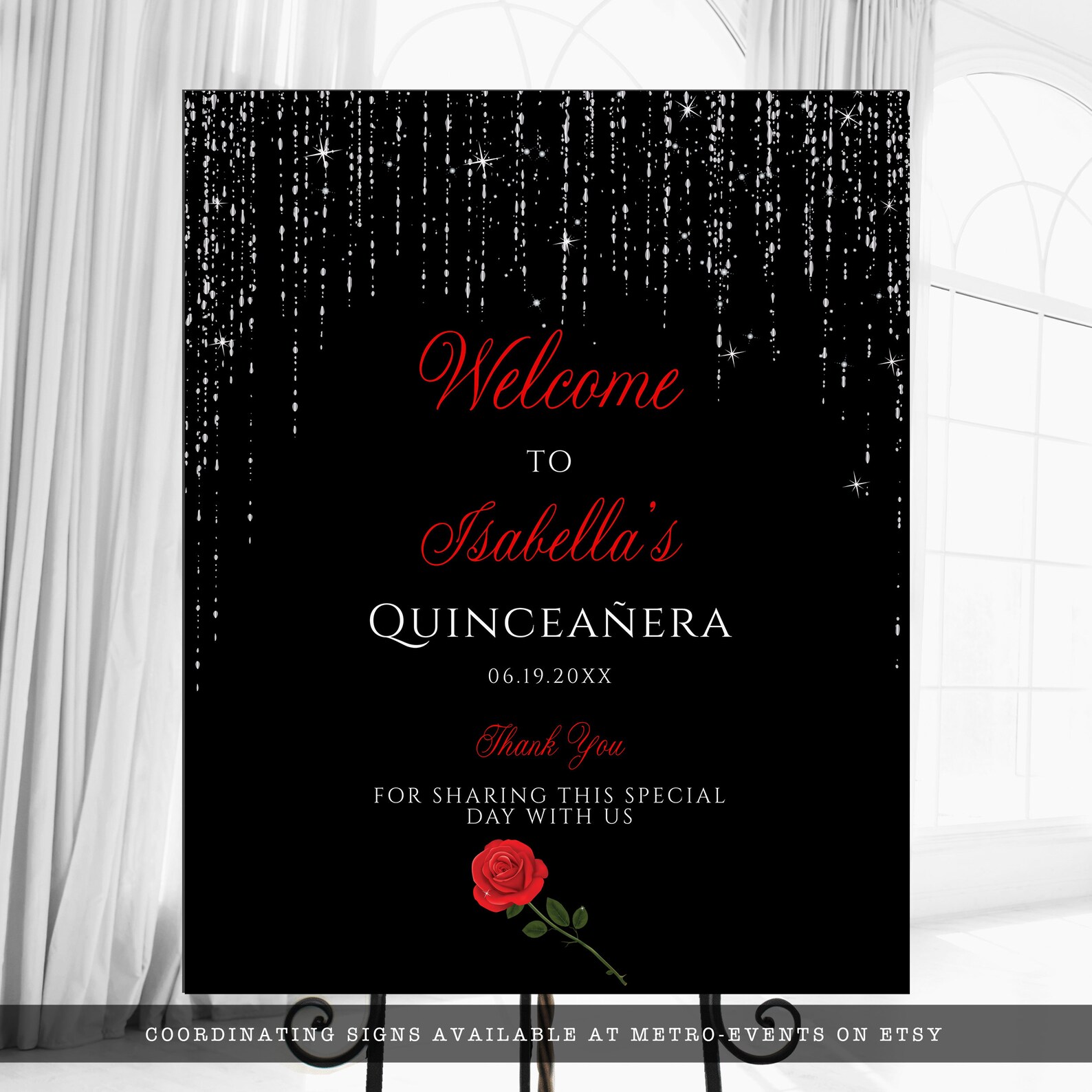 Red Rose Menu Silver Glitter Dinner Menu Food Menu Dinner | Etsy