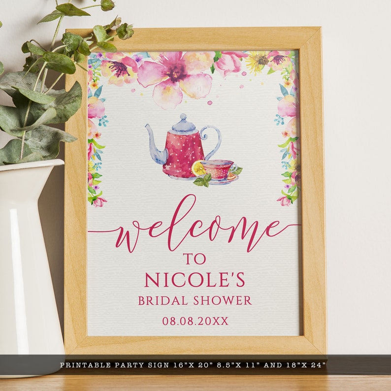 Tea Party Bridal Shower Welcome Sign Floral Shower Sign Tea - Etsy