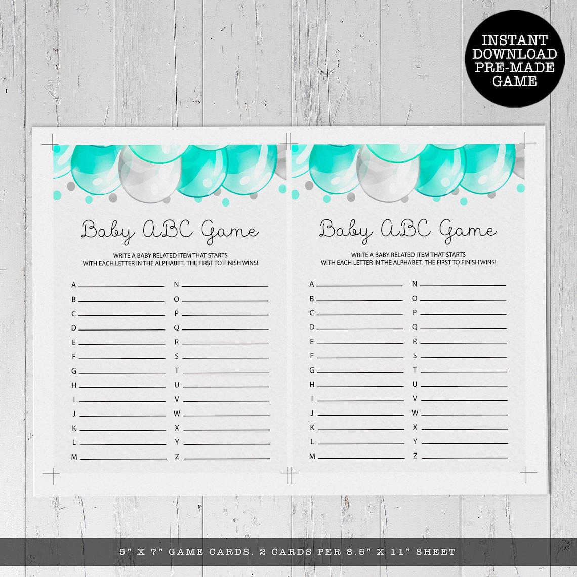 Balloon Baby Shower Games ABC Baby Shower Game Instant - Etsy