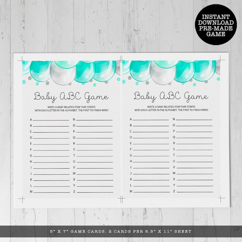 Balloon Baby Shower Games ABC Baby Shower Game Instant - Etsy